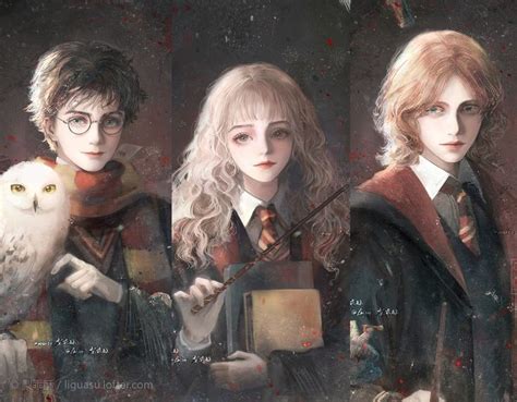 Three Harry Potters With An Owl On Their Arm One Holding A Book And The Other