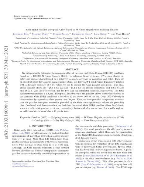 Pdf Gaia Edr3 Parallax Zero Point Offset Based On W Ursae Majoris Type Eclipsing Binaries