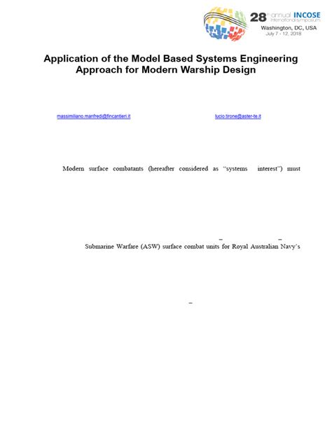 Application Of The Model Based Systems Engineering Approach For Modern Warship Design Pdf