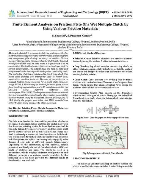 Finite Element Analysis On Friction Plate Of A Wet Multiple Clutch By