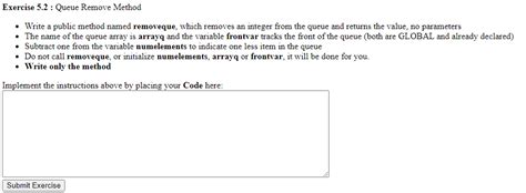 Solved Exercise 52 Queue Remove Method • Write A Public