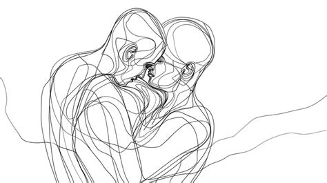 Continuous Line Art A Couple Intertwined In Intimacy And Connection Premium Ai Generated Image