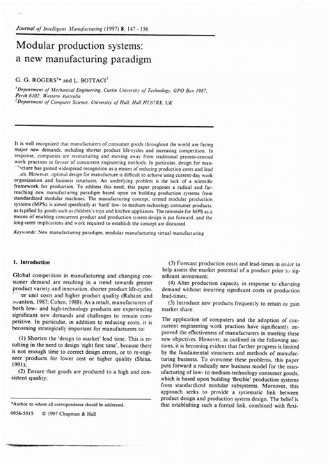 Pdf Modular Production Systems A New Manufacturing Paradigm