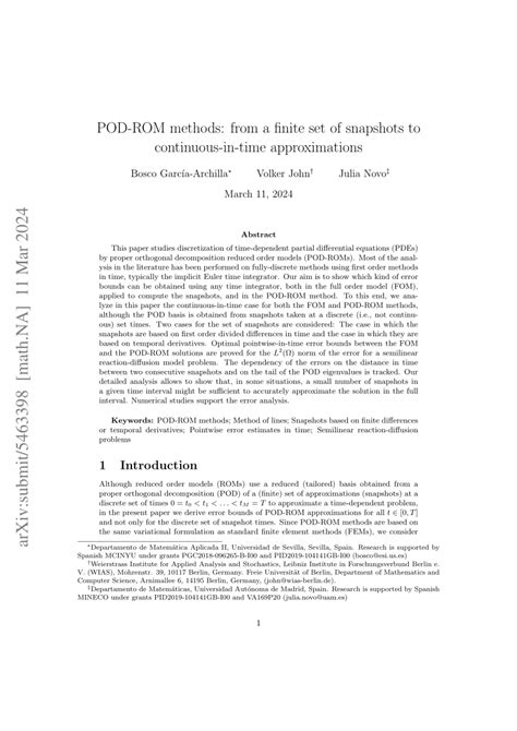 Pdf Pod Rom Methods From A Finite Set Of Snapshots To Continuous In
