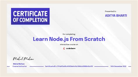 Aditya Bhartis Certification For Learn Nodejs From Scratch Codedamn