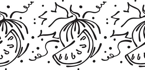원활한 벡터 손으로 그려진된 과일 패턴 끝 없는 국경 프레임 수 박 장식 귀여운 그래픽 선 그리기 그림입니다 배치 배경 직물 장식 섬유 표면에 대 한 인쇄 건강한 식생활에