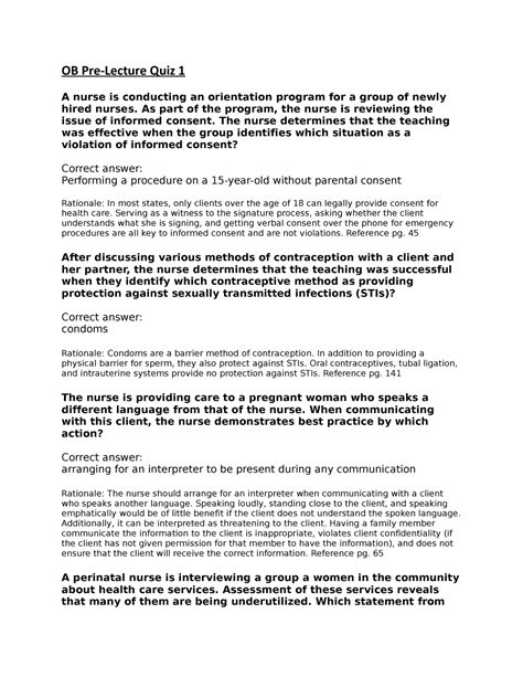 OB Pre Lecture Quiz OB Pre Lecture Quiz OB Pre Lecture Quiz A