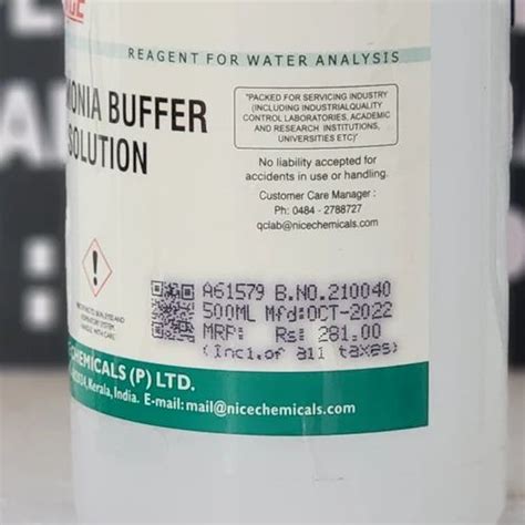 Ammonia Buffer Solution 500ml Nice 35 Grade Standard Technical Grade At ₹ 150 Litre In Chennai