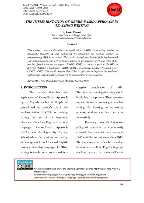 Pdf The Implementation Of Genre Based Approach In Teaching Writing By A University Teacher In
