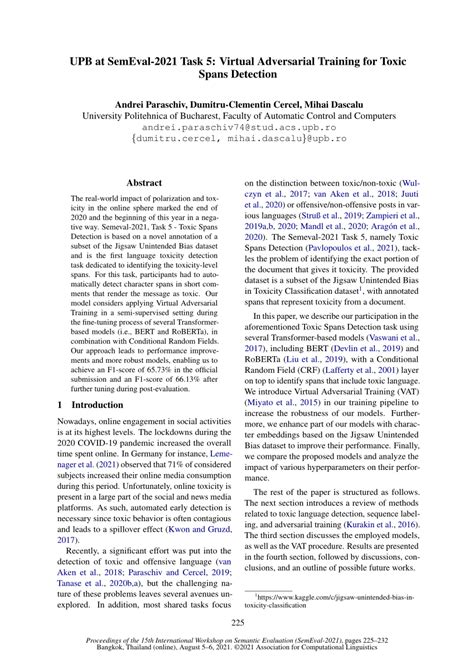 Pdf Upb At Semeval 2021 Task 5 Virtual Adversarial Training For Toxic Spans Detection