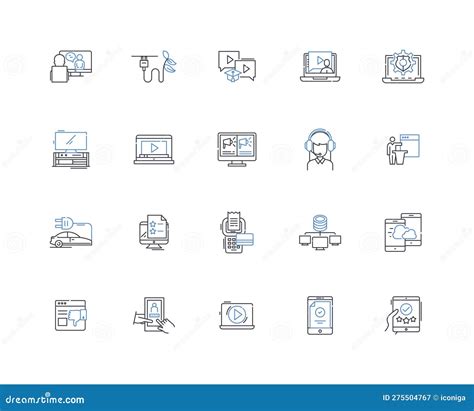 Cyberspace Line Icons Collection Virtual Digital Internet Online Nerk Cloud Web Vector