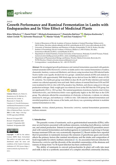 Pdf Growth Performance And Ruminal Fermentation In Lambs With Endoparasites And In Vitro