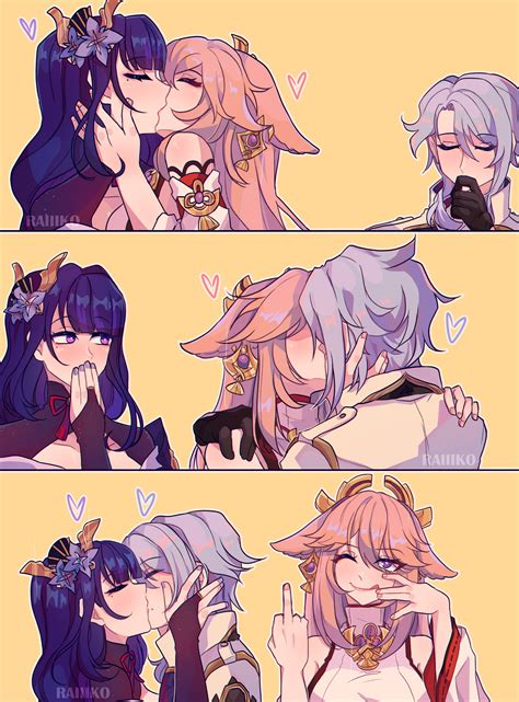 Raiden Shogun Yae Miko And Kamisato Ayato Genshin Impact Drawn By Mauv Danbooru