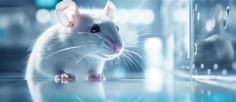 Premium Photo A Live White Laboratory Experimental Mouse Sits On Pills