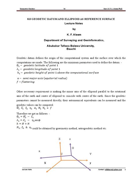 Geodetic Datum And Ellipsoid As Reference Surface Pdf