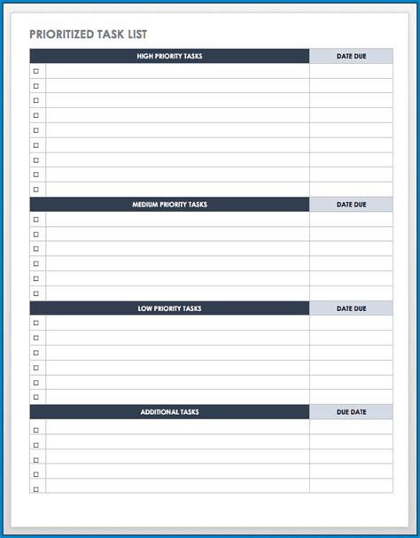 Free Printable Task List Template