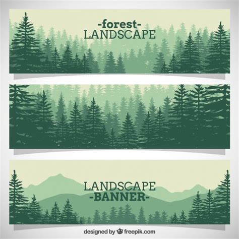 Premium Vector | Beautiful forest full pines banners | Рисунки пейзажей ...