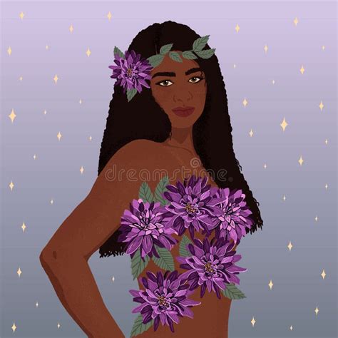 Beautiful Naked African Black Woman In Dahlia Flowers Stock Vector Illustration Of Woman