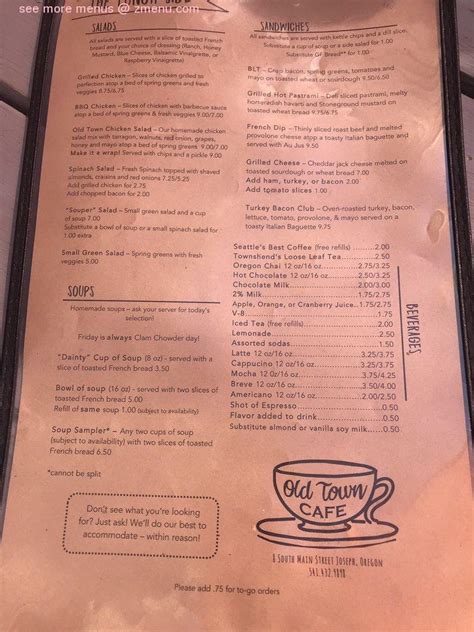 Menu At Old Town Cafe Joseph