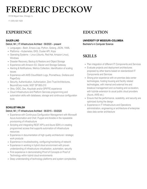 It Infrastructure Architect Resume Samples Velvet Jobs