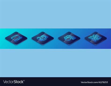 Set Isometric Line Humanoid Robot Laptop Neural Vector Image