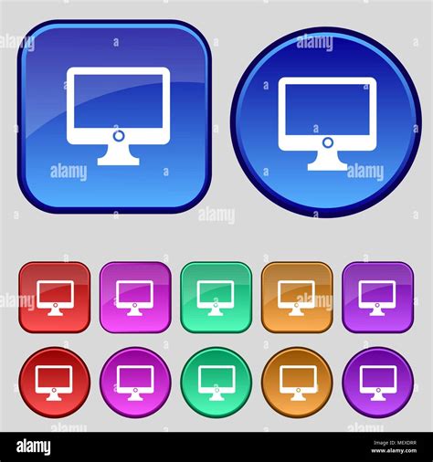 Computer Widescreen Monitor Sign Icon Set Colur Buttons Vector Illustration Stock Vector Image
