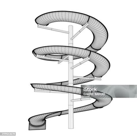 와이어프레임 워터 슬라이드 3d 나선형 관 Waterpark 건축 수영장 물 공원에 있는 물 미끄럼 워터파크 나선형 슬라이드 수도관 벡터 일러스트 레이 션입니다 개빙 구역