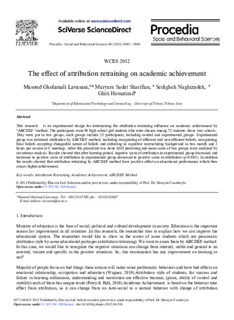 Pdf The Effect Of Attribution Retraining On Academic Achievement