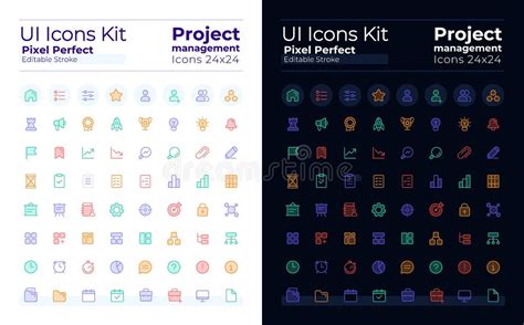 Project Management Pixel Perfect Ui Icons Set For Dark Light Mode Stock Vector Illustration