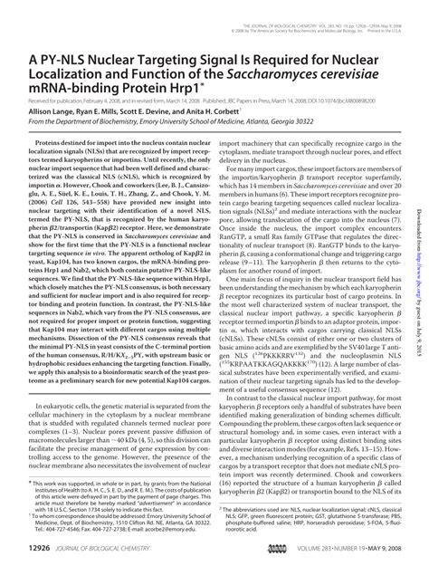 Pdf A Py Nls Nuclear Targeting Signal Is Required For Nuclear Localization And Function Of The
