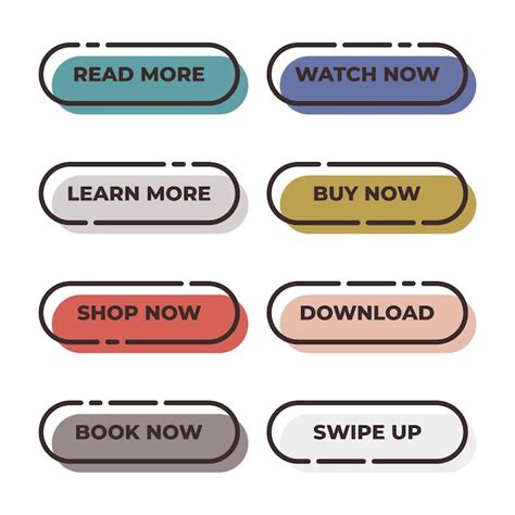 둥근 검정 아웃라인 프레임이 있는 현대적인 유행 플랫 버튼 세트 프리미엄 벡터