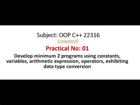 Practical 1 OOP 22316 Constant Variable Operator Arithmetic