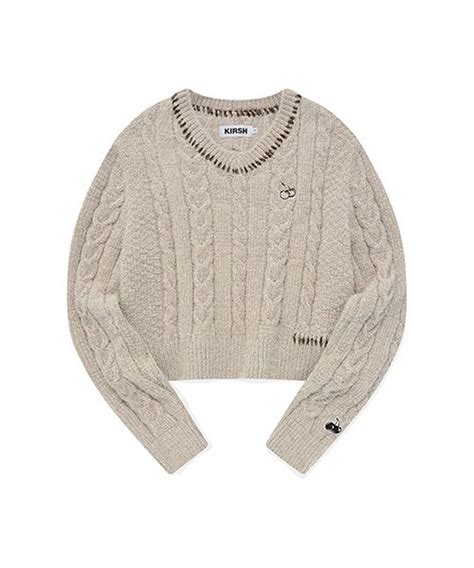 키르시 체리 브이넥 크롭 케이블 니트 [오트밀] 위시버킷