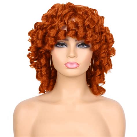Tereshar Short Curly Wig For Black Women With Bangs Ginger Orange