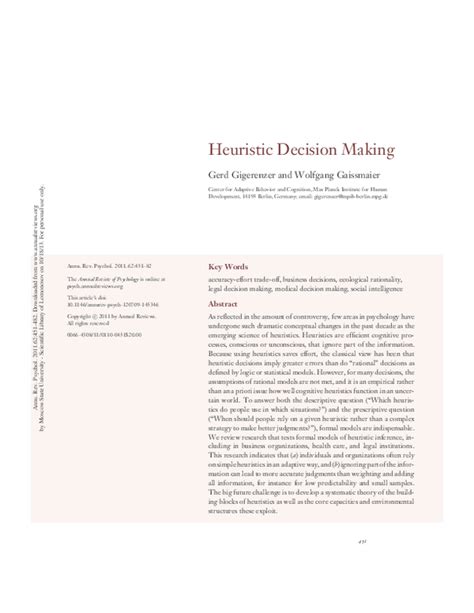 Pdf Heuristic Decision Making