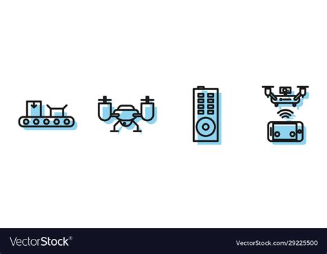 Set Line Remote Control Conveyor Belt Royalty Free Vector