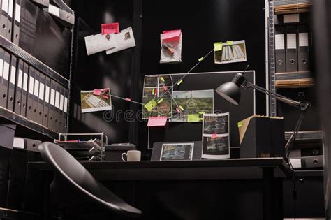 Private Investigation Agency Detective Workplace Desk In Empty Office