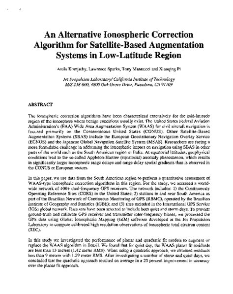 Pdf An Alternative Ionospheric Correction Algorithm For Satellite