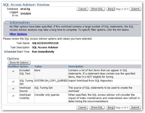 tuning 11g data warehouse schemas using the sql access advisor