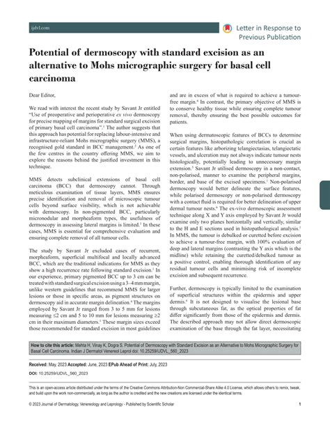 Pdf Potential Of Dermoscopy With Standard Excision As An Alternative To Mohs Micrographic