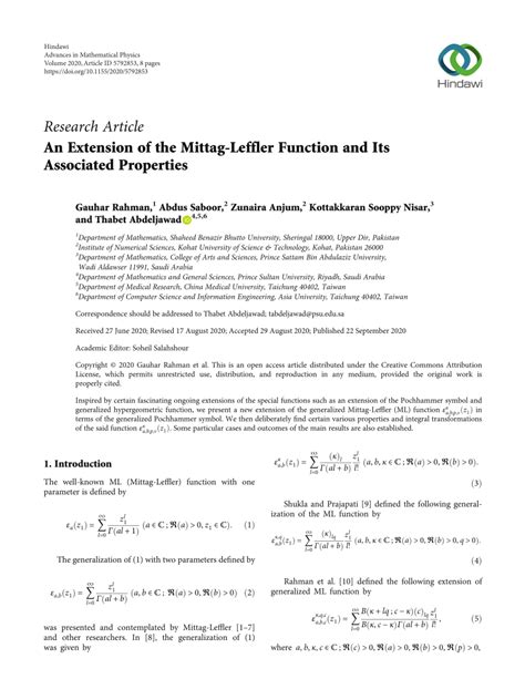 Pdf An Extension Of The Mittag Leffler Function And Its Associated Properties