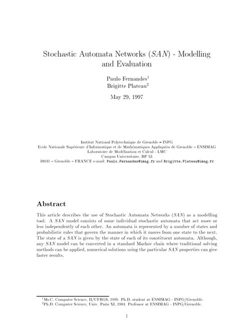 Pdf Stochastic Automata Networks San Modelling And Evaluation