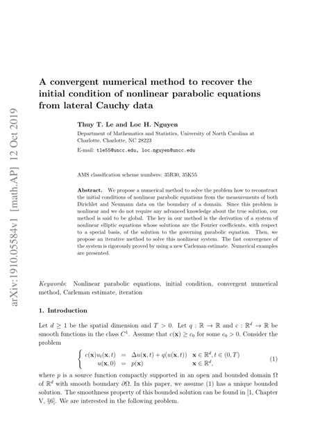 Pdf A Convergent Numerical Method To Recover The Initial Condition Of