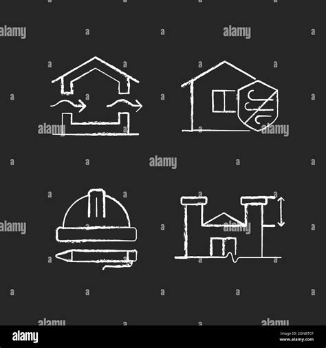 Standards For Residential Construction Chalk White Icons Set On Dark Background Stock Vector