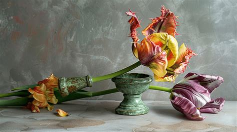 시든 여러 가지 빛깔의 튤립과 녹색 유봉 튤립 유봉 매크로 배경 일러스트 및 사진 무료 다운로드 Pngtree