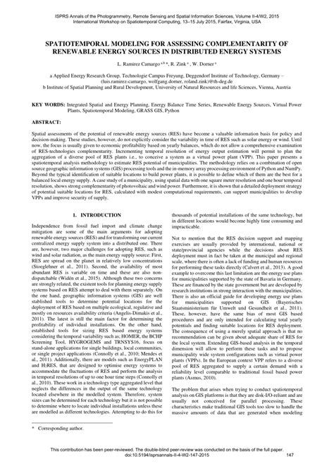 PDF SPATIOTEMPORAL MODELING FOR ASSESSING COMPLEMENTARITY OF RENEWABLE ENERGY SOURCES IN