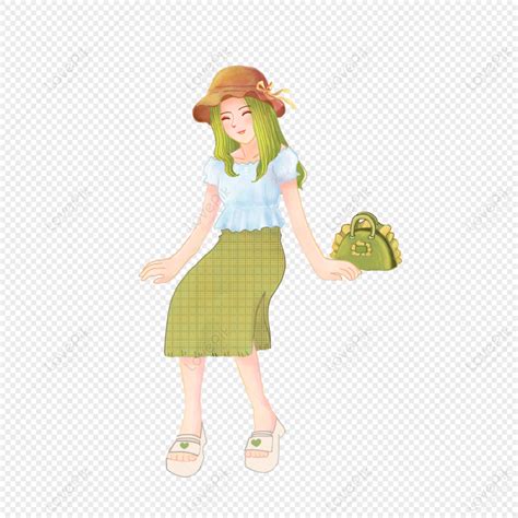 여름 소녀 밀짚 모자 Sen 여성 치마 Png 일러스트 무료 다운로드 Lovepik