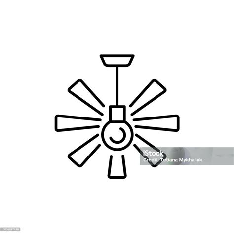 천장 팬의 벡터 그림입니다 현대 조명 기구 및 송풍기의 라인 아이콘입니다 가정 및 사무실 조명 흰색 배경에 고립 실링팬에 대한