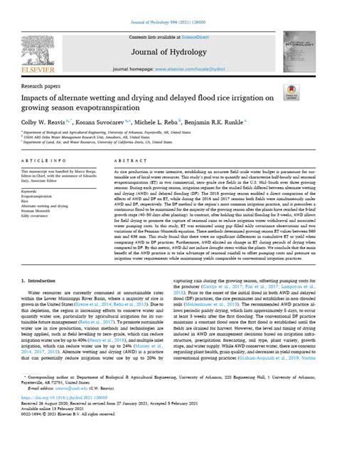 Impacts Of Alternate Wetting And Drying And Delayed Flood Rice