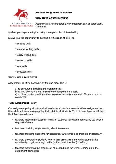 Student Assignment Guidelines